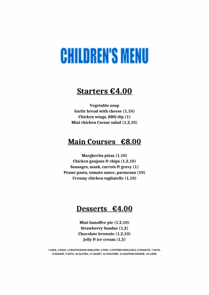 Menu - The Bank Wexford